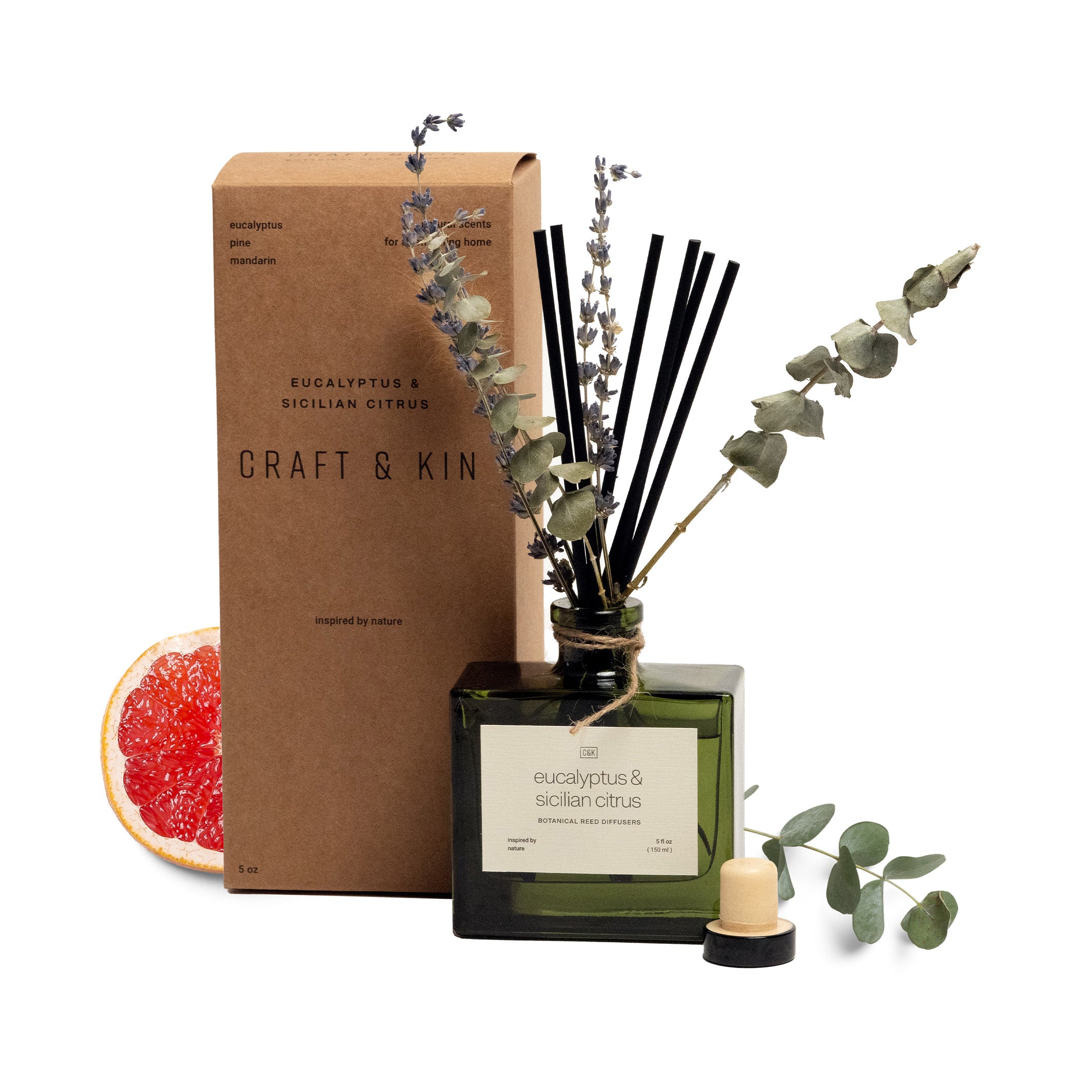 Eucalyptus & Sicilian Citrus Reed Diffuser with Flowers | Craft & Kin