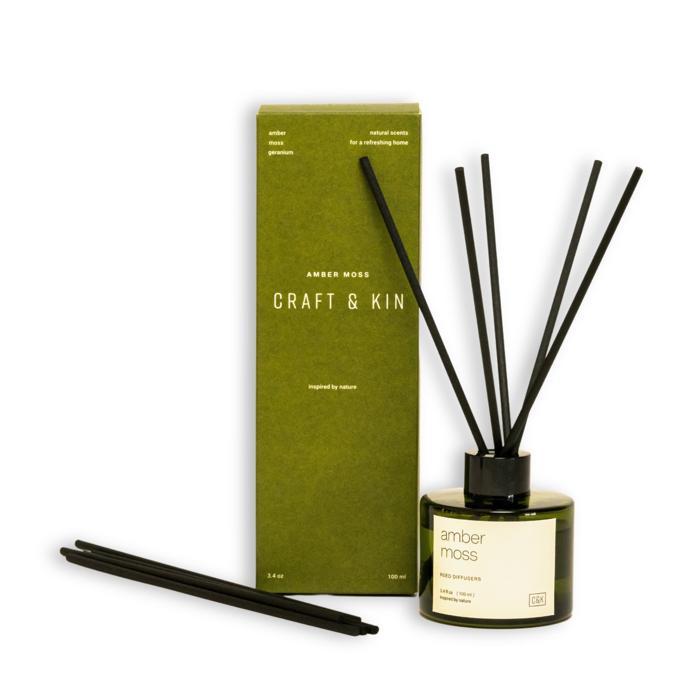 Oakwood Green Glass Reed Diffuser | Craft & Kin