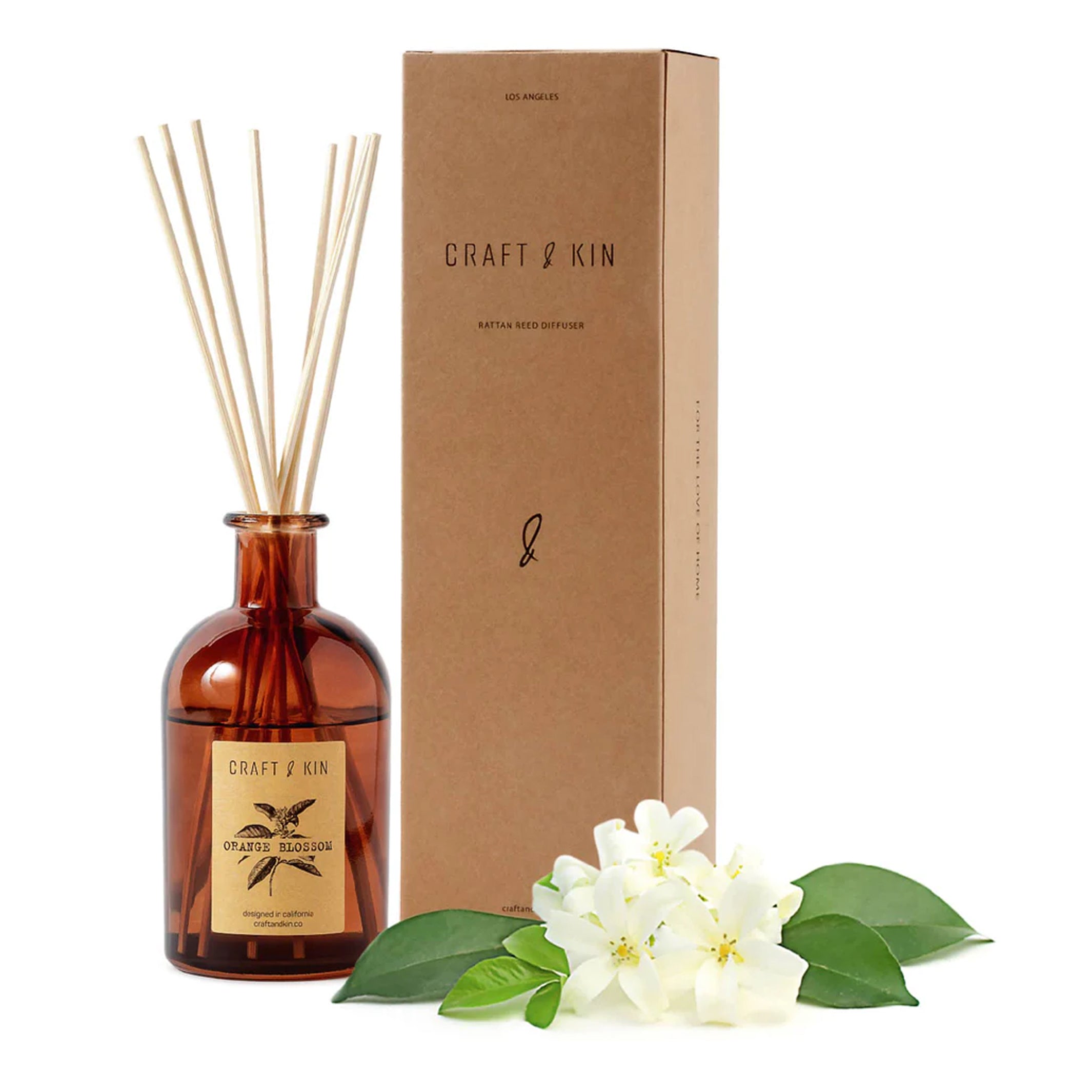 Orange Blossom & Lotus Amber Glass Reed Diffuser Set | Craft & Kin
